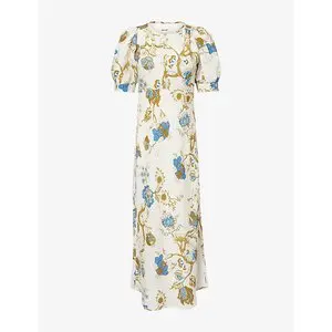 ME+EM Floral Print Puff Sleeve Maxi Dress - Light Cream/multi