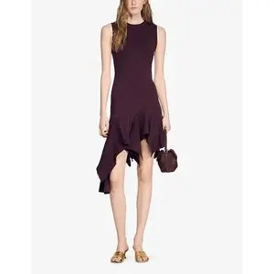 Sandro Asymmetric Sleeveless Knitted Mini Dress - Brown