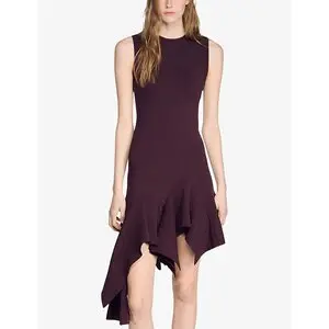 Sandro Asymmetric Sleeveless Knitted Mini Dress - Brown