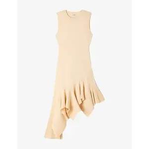 Sandro Asymmetric Sleeveless Knitted Mini Dress - Vanilla