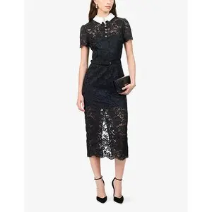 SELF-PORTRAIT Lace Midi Dress With Contrast Collar And Belted Waist