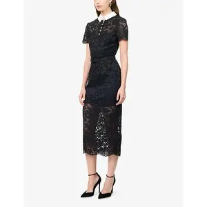 SELF-PORTRAIT Lace Midi Dress With Contrast Collar And Belted Waist