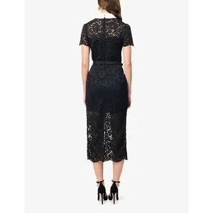 SELF-PORTRAIT Lace Midi Dress With Contrast Collar And Belted Waist