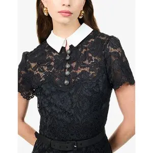 SELF-PORTRAIT Lace Midi Dress With Contrast Collar And Belted Waist
