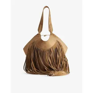 Khaite Lotus Small Fringed Suede Tote Bag - Mud