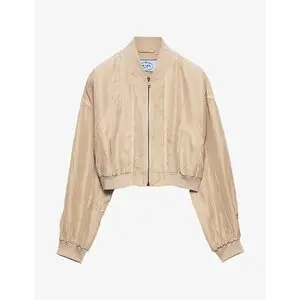 Prada Cropped Woven Bomber Jacket - Neutral