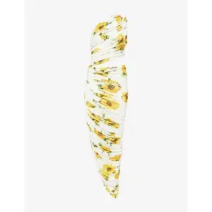 Alaïa Floral-print Ruched Midi Dress - Blanc/jaune