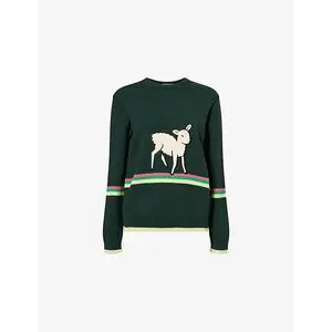 JW Anderson Sheep Intarsia Cotton Knit Jumper - Dark Fir