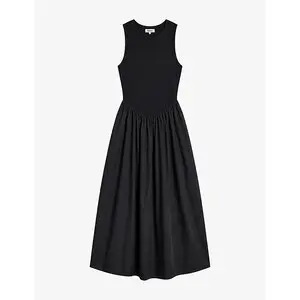 RO&ZO Sleeveless Jersey-bodice Cotton Midi Dress - Black