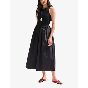RO&ZO Sleeveless Jersey-bodice Cotton Midi Dress