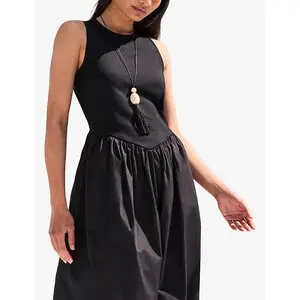 RO&ZO Sleeveless Jersey-bodice Cotton Midi Dress