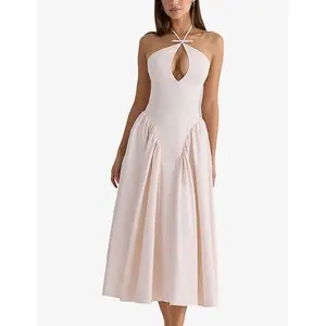 House Of Cb Lilli Keyhole-front Stretch-cotton Midi Dress - Creampink