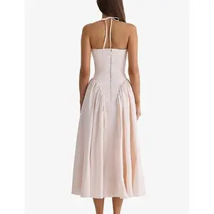 House Of Cb Lilli Keyhole-front Stretch-cotton Midi Dress - Creampink