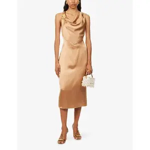THE DROPPED COLLECTION Cowl Neck Sleeveless Silk Midi Dress