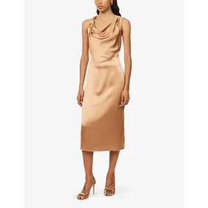 THE DROPPED COLLECTION Cowl Neck Sleeveless Silk Midi Dress