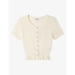 Sandro Pointelle Round-neck Stretch-knit Cardigan - Ecru