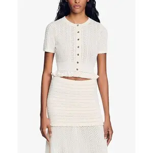 Sandro Pointelle Round-neck Stretch-knit Cardigan