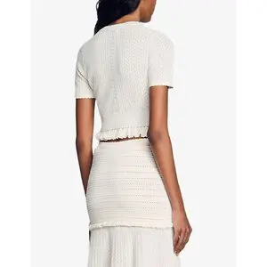Sandro Pointelle Round-neck Stretch-knit Cardigan