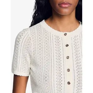 Sandro Pointelle Round-neck Stretch-knit Cardigan