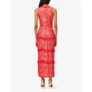Alessandra Rich High-neck Ruffled Lace Midi Dress