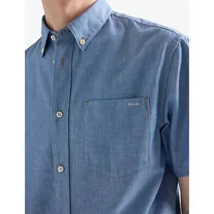 Prada Short-sleeve Chambray Cotton-linen Shirt