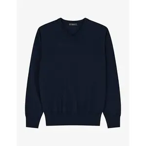 Boggi Milano Long-sleeved Knitted Wool Polo Jumper - Navy Blue