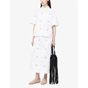 Simone Rocha Ripple Floral-embroidered Cotton Midi Skirt
