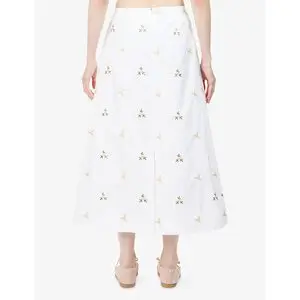 Simone Rocha Ripple Floral-embroidered Cotton Midi Skirt