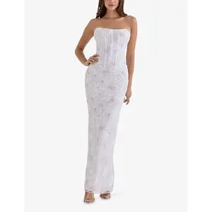 House Of Cb Anisa Hand Beaded Strapless Maxi Dress - White