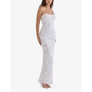 House Of Cb Anisa Hand Beaded Strapless Maxi Dress - White