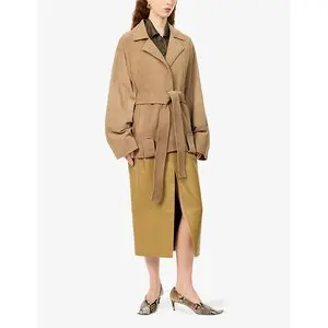 Khaite Alder Belted Suede Jacket - Khaki