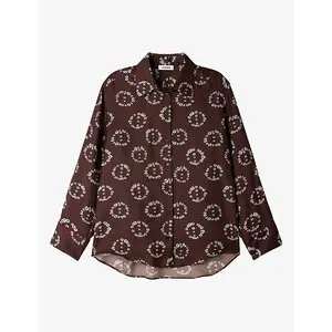 Sandro Floral-print Long-sleeve Silk Shirt - Brown