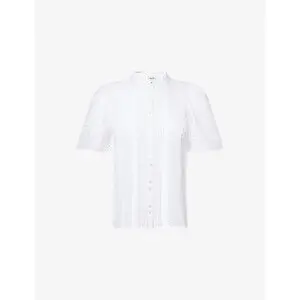 ME+EM Broderie Anglaise Cotton Blouse With Frilled Collar - Soft White