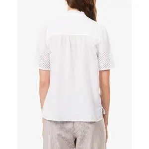 ME+EM Broderie Anglaise Cotton Blouse With Frilled Collar