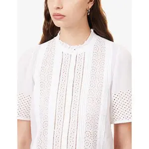 ME+EM Broderie Anglaise Cotton Blouse With Frilled Collar