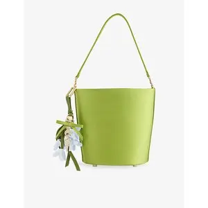 SELF-PORTRAIT Flower-charm Bucket Satin Handbag - Green