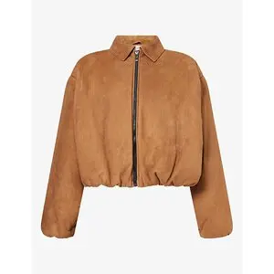 Magda Butrym Cropped Suede Jacket With Elasticated Hem - Brown