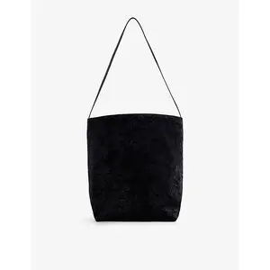 VALESQUE Small Crushed Velvet Bucket Bag - Black