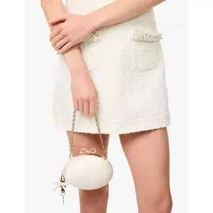 SELF-PORTRAIT Oval Bow Satin Clutch Bag - Cream