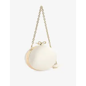 SELF-PORTRAIT Oval Bow Satin Clutch Bag - Cream