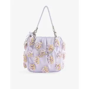 SELF-PORTRAIT Floral Embellished Satin Handbag - Lilac