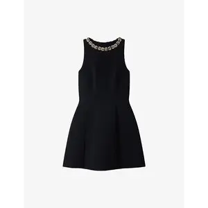 Sandro Sleeveless Jewel-embellished Woven Mini Dress - Black