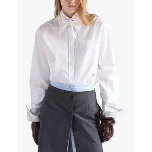 Prada Embroidered Logo Cotton Poplin Shirt