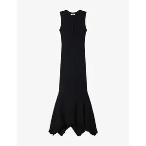 Sandro Asymmetric Pointelle Knit Maxi Dress