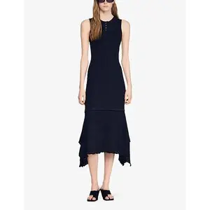 Sandro Asymmetric Pointelle Knit Maxi Dress