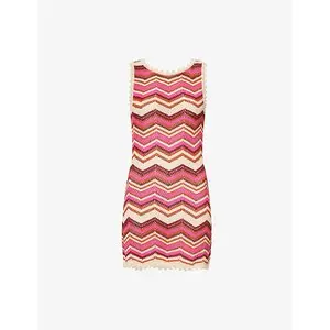 Devon Windsor Alba Zigzag-pattern Knitted Mini Dress - Berry