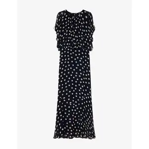 Whistles Polka Dot Print Chiffon Midi Dress - Blue