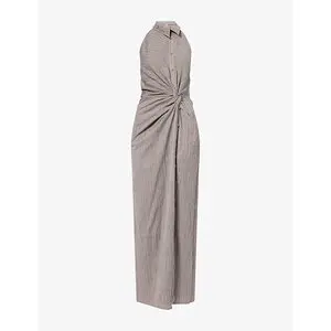 OUDE WAAG Cotton-blend Maxi Dress With Halterneck And Knot Detail