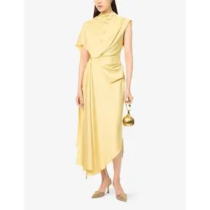 DE LA VALI Lunessa Draped Satin Midi Dress