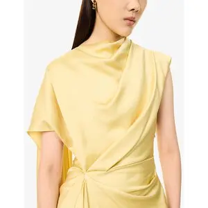 DE LA VALI Lunessa Draped Satin Midi Dress